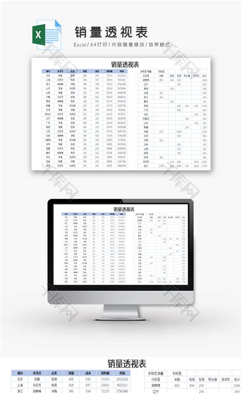 销量透视表excel模板 千库网 Excelid：119059