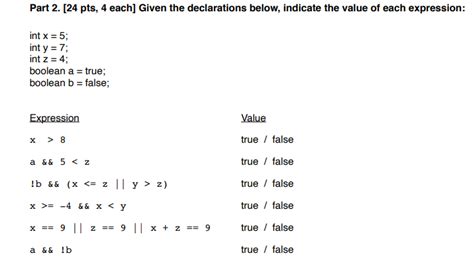 Solved Part Pts Each Given The Declarations Chegg