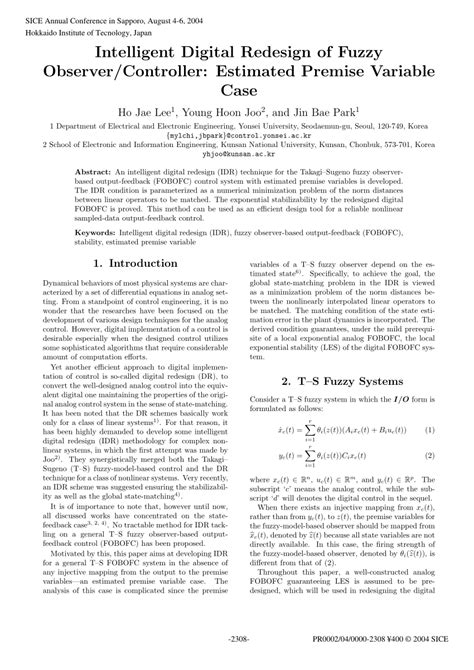 Pdf Intelligent Digital Redesign Of Fuzzy Observercontroller