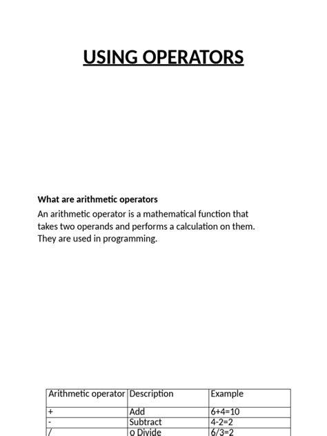 Using Operators Pdf