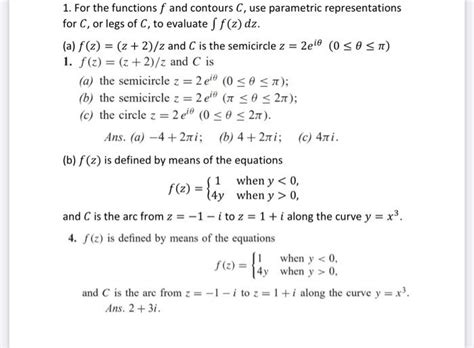 solved 1 for the functions f and contours c use parametric