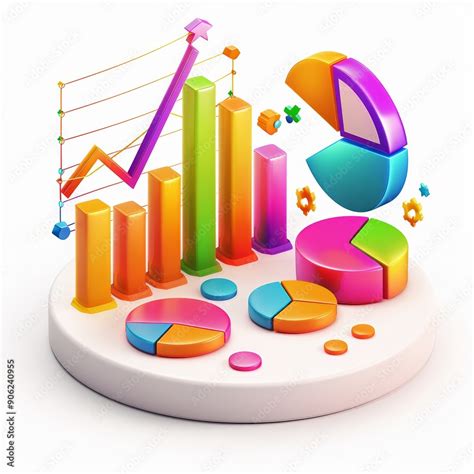 Colorful 3d Infographic With Bar Pie And Line Charts Representing Data Analysis And Business
