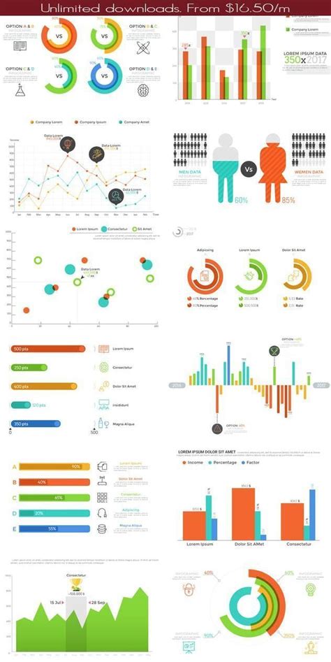 Collection Of Flat Colorful Diagram Bar And Line Graph Pie Chart