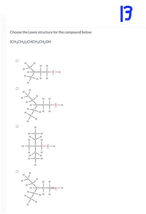 [solved] Chem Question 13 Choose The Lewis Structure For The Compound