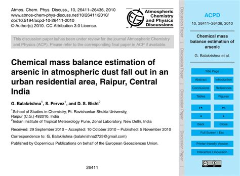 Pdf Chemical Mass Balance Estimation Of Arsenic In Atmospheric Dust