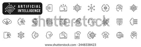 Set Artificial Intelligence Line Icons Technology Stock Vector Royalty Free 2448338423