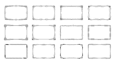 Set Abstract Black Collection Simple Line Rectangular Frame Doodle
