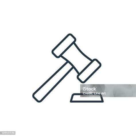 법률 개념에서 망치 아이콘 벡터 망치 편집 가능한 스트로크의 얇은 선 그림 웹 및 모바일 앱 로고 인쇄 미디어에 사용하기 위한