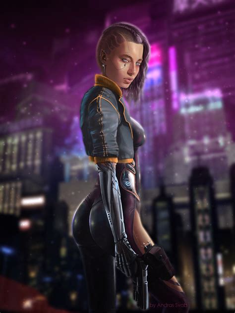 Download Wallpaper Girl Night The City Robot Gun Neon Girl City Section Fantasy In