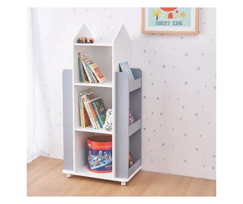 Детска Секция с Рафтове на 4 нива Дървена Въртяща се на 360° за Съхранение на Книги и Играчки