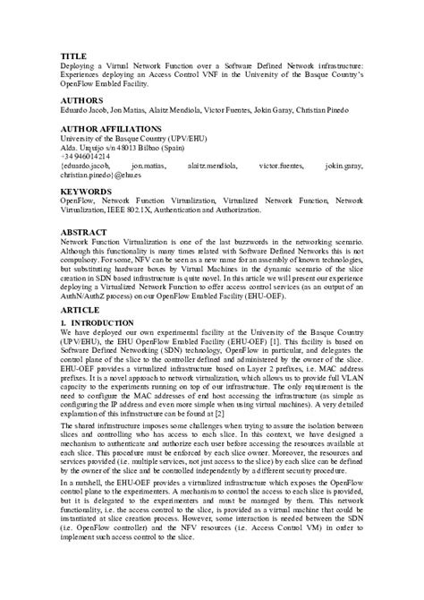 Pdf Deploying A Virtual Network Function Over A Software Defined Network Infrastructure