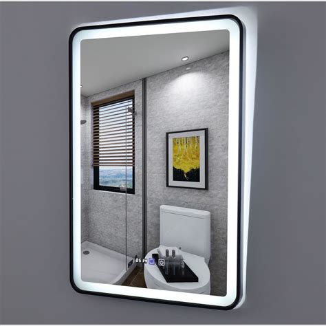 Oglinda Baie Cu Led 70x90 Cm Functie Dezaburire Ceas Si Termometru Elits Esn39 Emagro