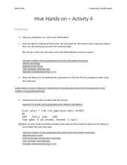 Hive Hands On Activity 4 Pdf DSCI 5350 Created By Kashif Saeed Hive Hands On Activity 4