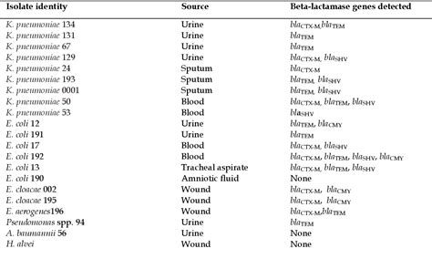 Table 2 From Pcr Detection Of Extended Spectrum β Lactamase From Some Gram Negative Bacteria Of