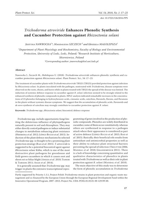 Pdf Trichoderma Atroviride Enhances Phenolic Synthesis And Cucumber Protection Against