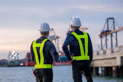 Industrial Engineer Workers Operations Marine Port Cranes Loading And