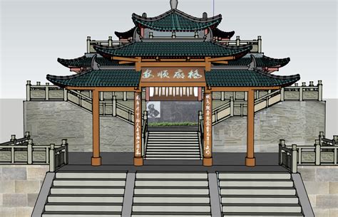 广阔大气别致的古亭子 Su模型 景观建筑 土木在线