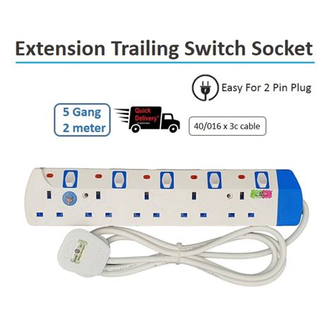 5 Gang 3 Meter Extension Socket Trailing 13amp With Sirim Approved And Special Design For Two Pin