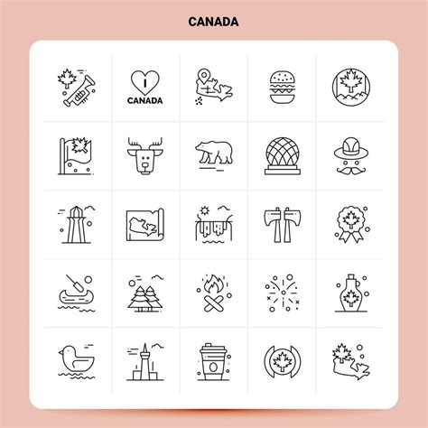 Outline 25 Canada Icon Set Vector Line Style Design Black Icons Set Linear Pictogram Pack Web