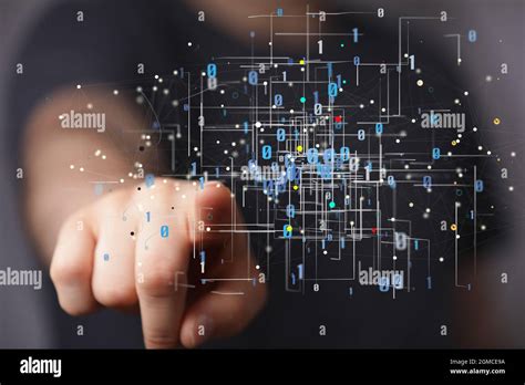 Man Tapping On 3d Rendering Of Binary Code And Digital Information
