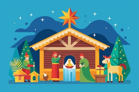 Un vibrante pesebre navideño presenta personajes festivos que rodean la escena de la natividad