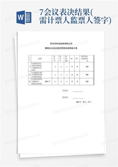 7 会议表决结果需计票人监票人签字word模板下载编号lbjamjon熊猫办公