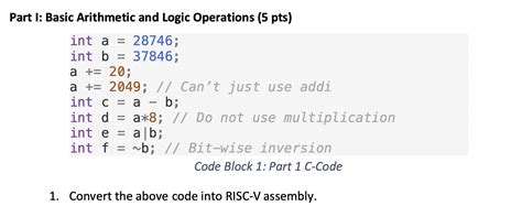 Solved Part I Basic Arithmetic And Logic Operations 5 Pts