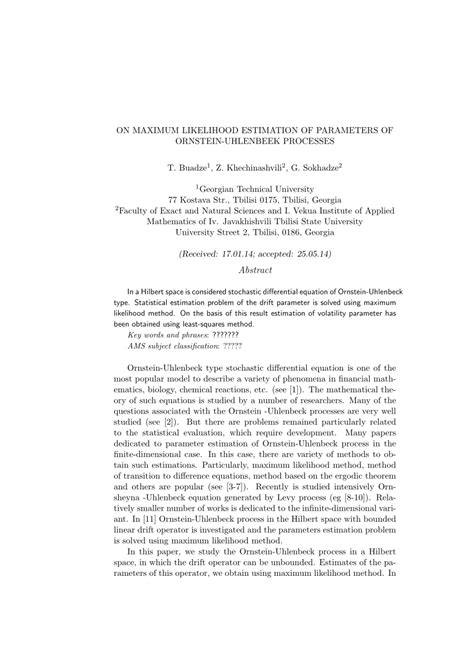 Pdf On Maximum Likelihood Estimation Of Parameters Of Ornstein