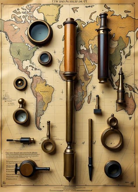 A Beautiful Vintage Map Displays Various Antique Navigational Tools Enhancing Exploration