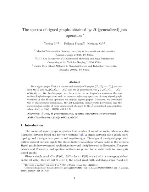 Pdf The Spectra Of Signed Graphs Obtained By Ḣ Generalized Join Operation