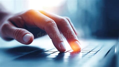 A Hand Gracefully Typing On A Laptop Keyboard Symbolizing Digital Interaction And Work Stock