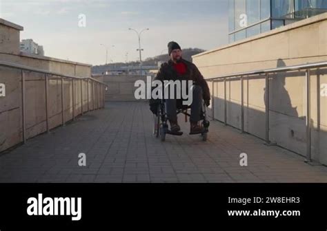 Handicapped Ramp For Wheelchair Bound People In Modern City Stock Video Footage Alamy