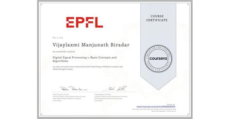 Completion Certificate For Digital Signal Processing 1 Basic Concepts