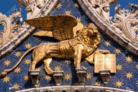 The Golden Winged Lion Of St Mark On The Basilica In Venice Lion