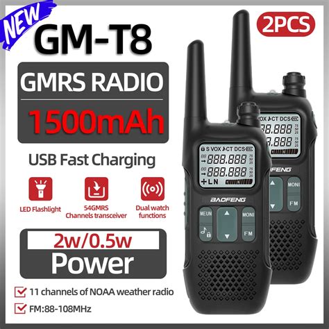 Baofeng Gmrs Gm T8 Walkie Talkies Noaa Long Range Rechargable Portable