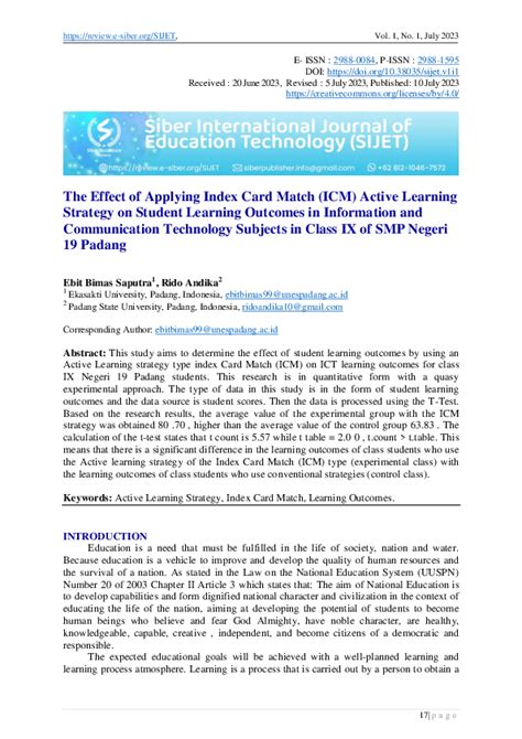 pdf the effect of applying index card match icm active learning