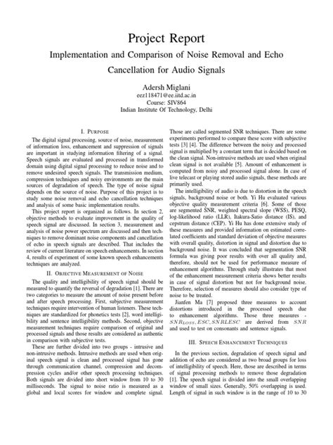 Comparison Of Noise Removal And Echo Cancellation For Audio Signals Pdf Signal To Noise