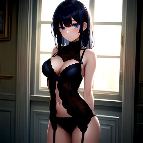 1girl Solo Gothic Emo Lingerie Arms Behind Back Facing The Viewer Blue
