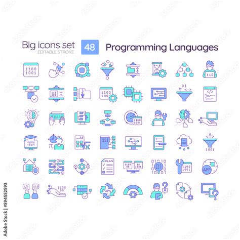programming languages blue rgb color icons set software development