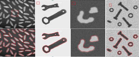 the first row shows the initial contour the second row shows the