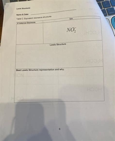 solved lewis structures name and date table c equivalent