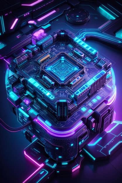 Premium Ai Image A Futuristic Neonlit Processor With Intricate Circuitry And A Glowing Microchip