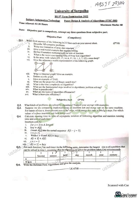 Design And Analysis Of Algorithm Bs It 5th Term Uos 2022 Past