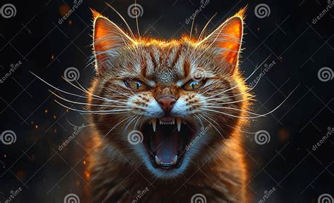 A Cat With Its Mouth Open And Teeth Bared Looking Angry Stock Image