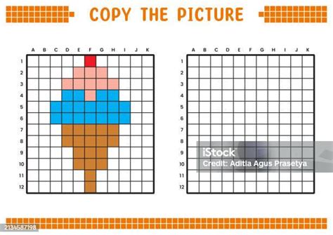 그림을 복사하고 그리드 이미지를 완성합니다 사각형으로 그리는 교육용 워크시트 색칠 영역 유치원 활동 어린이 게임 만화 벡터