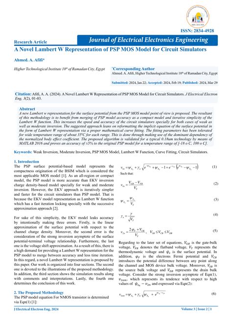 Pdf A Novel Lambert W Representation Of Psp Mos Model For Circuit Simulators Research Article