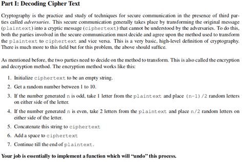 Solved Part I Decoding Cipher Text Cryptography Is The Chegg