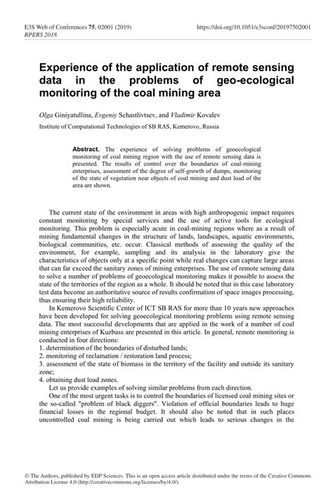 Pdf Experience Of The Application Of Remote Sensing Data In The Problems Of Geo Ecological