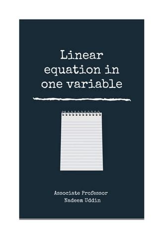 Linear Equation In One Variable PDF