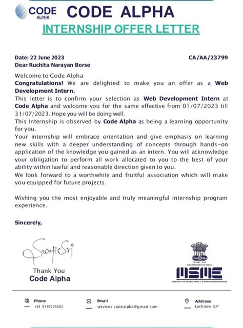 ruchita borse on linkedin codealpha internshipopportunity offerletter